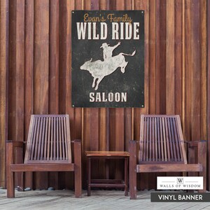 Cowboy Saloon Backyard Bar Sign Banner - Rustic Rodeo Outdoor Bar Vinyl ...