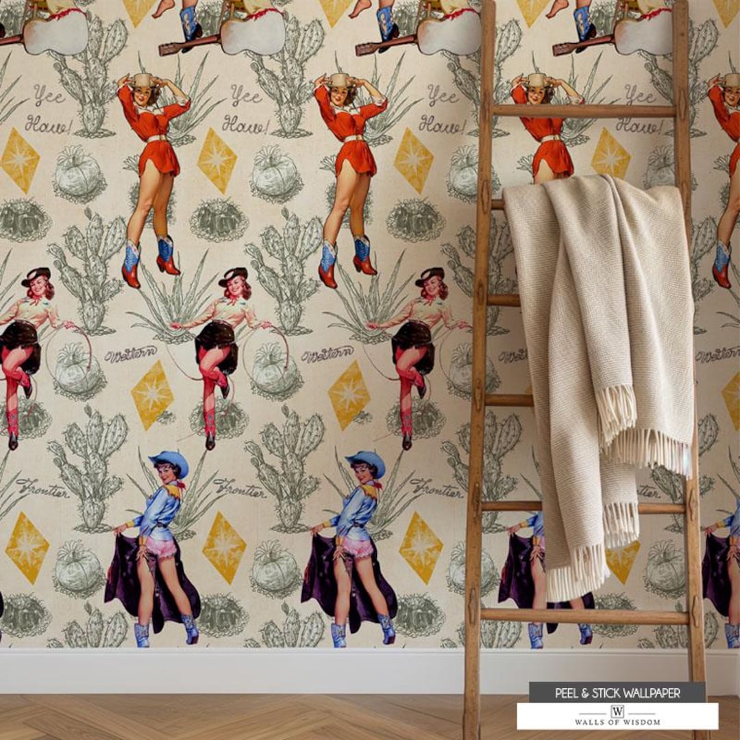 Pinup Cowgirl Wallpaper - Western Decor Peel and Stick, Wild Western ...