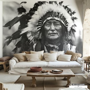 American Indian Peel and Stick Wallpaper Mural Boho Decor Western Print ...