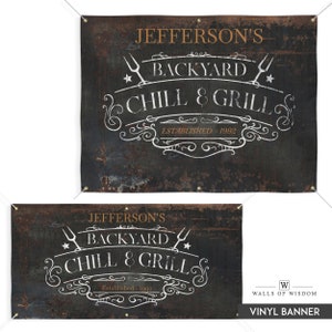 Rustic Chill & Grill Personalized Vinyl Banner Name Sign Personalized ...