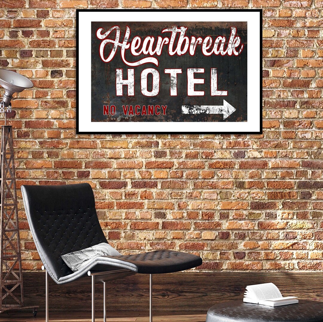 Classic Heartbreak Hotel Sign - Vintage Poster Print for Bar Decor ...