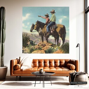 Cowboy Landscape Mural Wallpaper, Western Decor Mural Art, Vintage ...