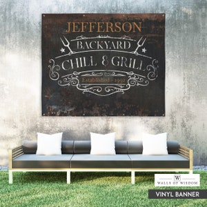 Rustic Chill & Grill Personalized Vinyl Banner Name Sign Personalized ...