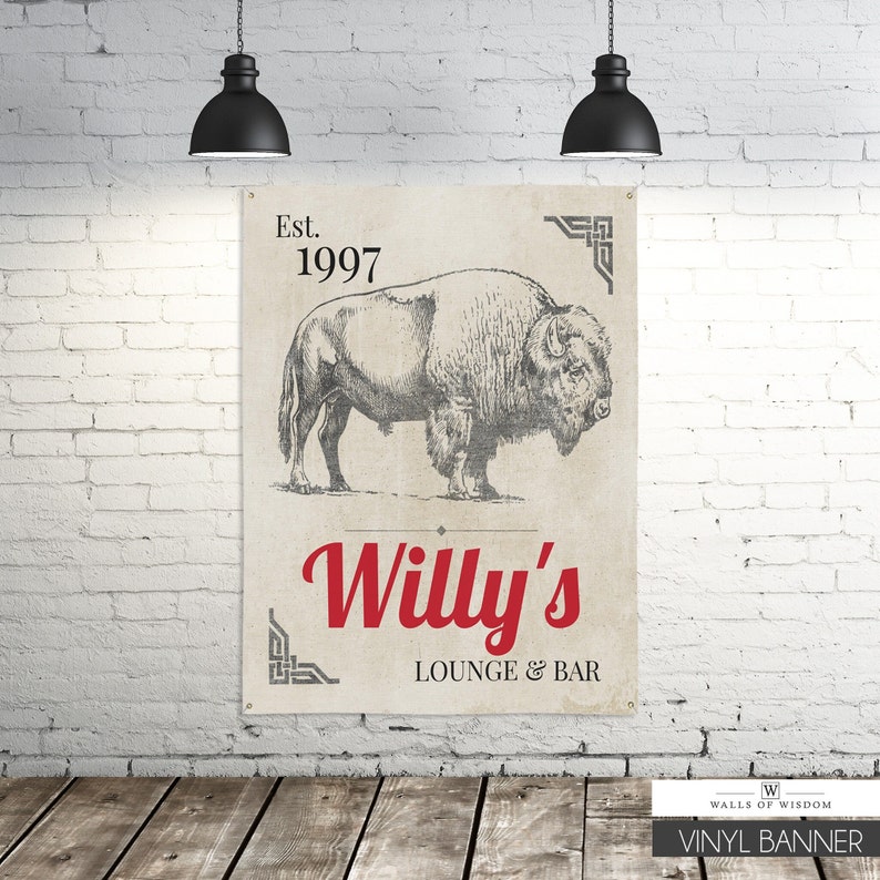 Boho Gypsy Buffalo Backyard Name Sign Vinyl Banner, Rustic Patio ...