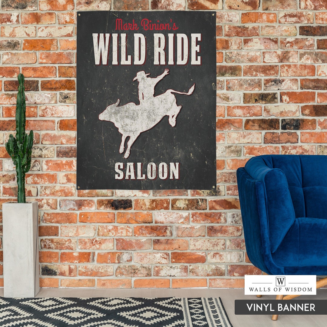 Cowboy Saloon Backyard Bar Sign Banner - Rustic Rodeo Outdoor Bar Vinyl ...