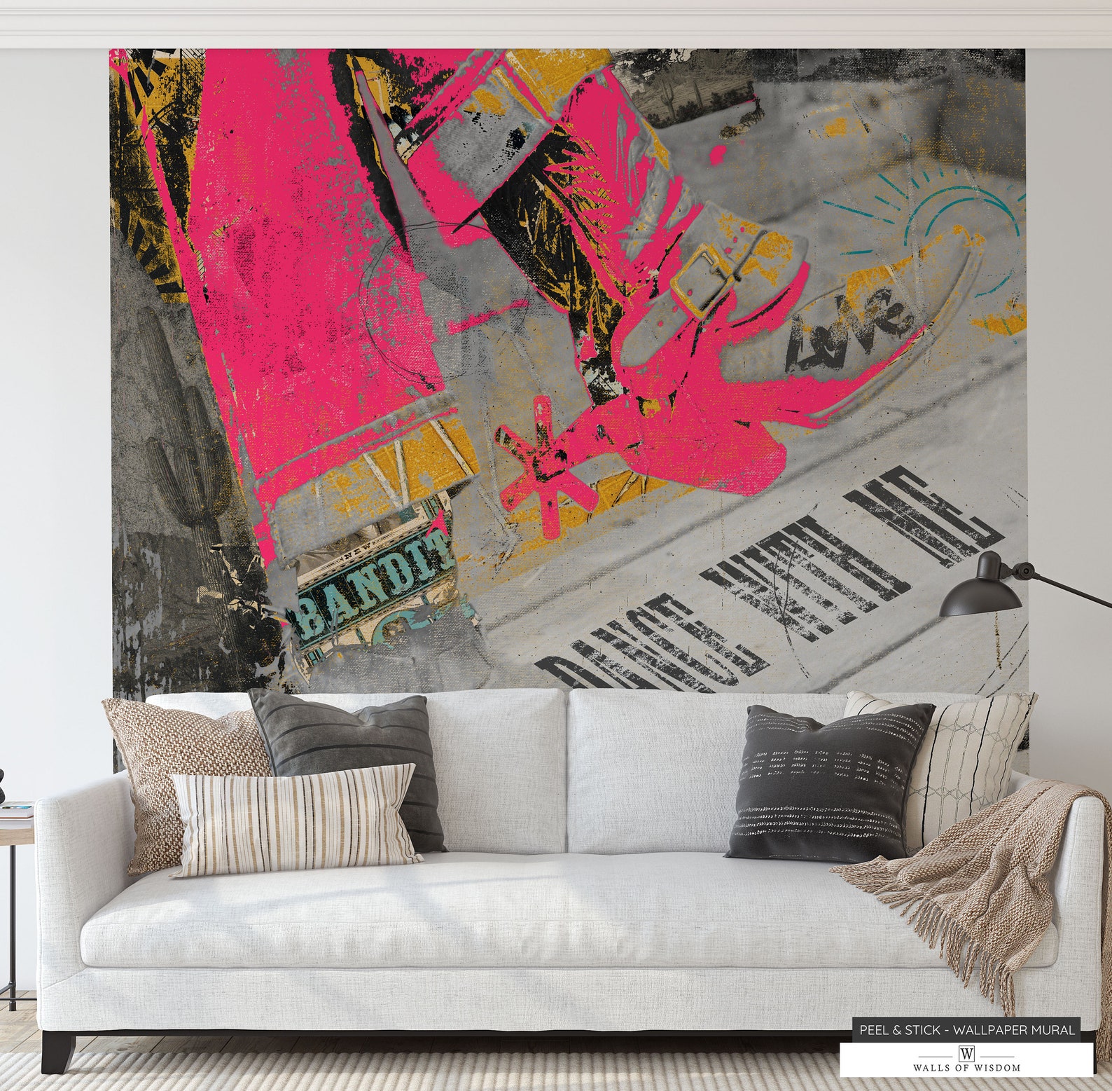 Pink Cowgirl Western Decor Wallpaper, Cowboy Boot Mural Art Peel and ...
