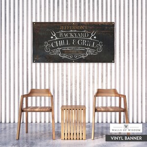 Rustic Chill & Grill Personalized Vinyl Banner Name Sign Personalized ...