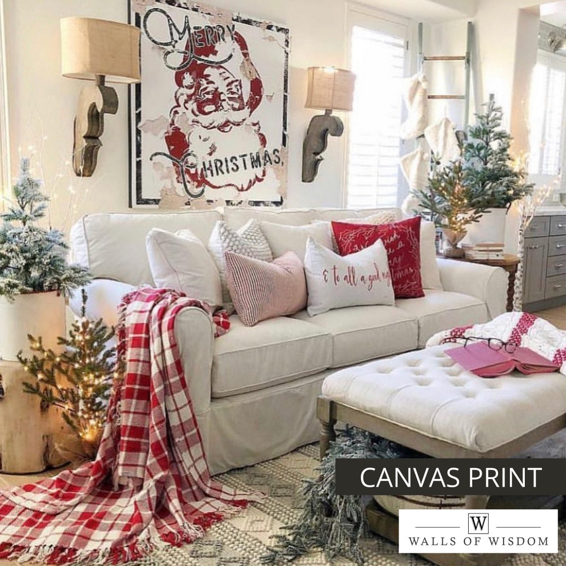 Santa Christmas Wall Art Rustic Holiday Decor Farmhouse - Etsy