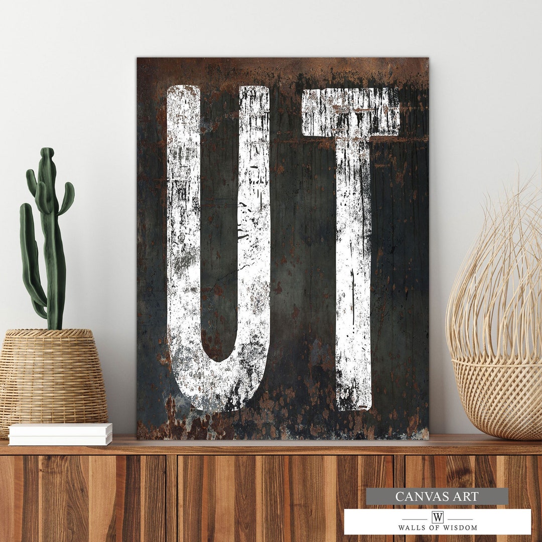Utah Home State Typography Canvas Print, Rustic Western Decor ...