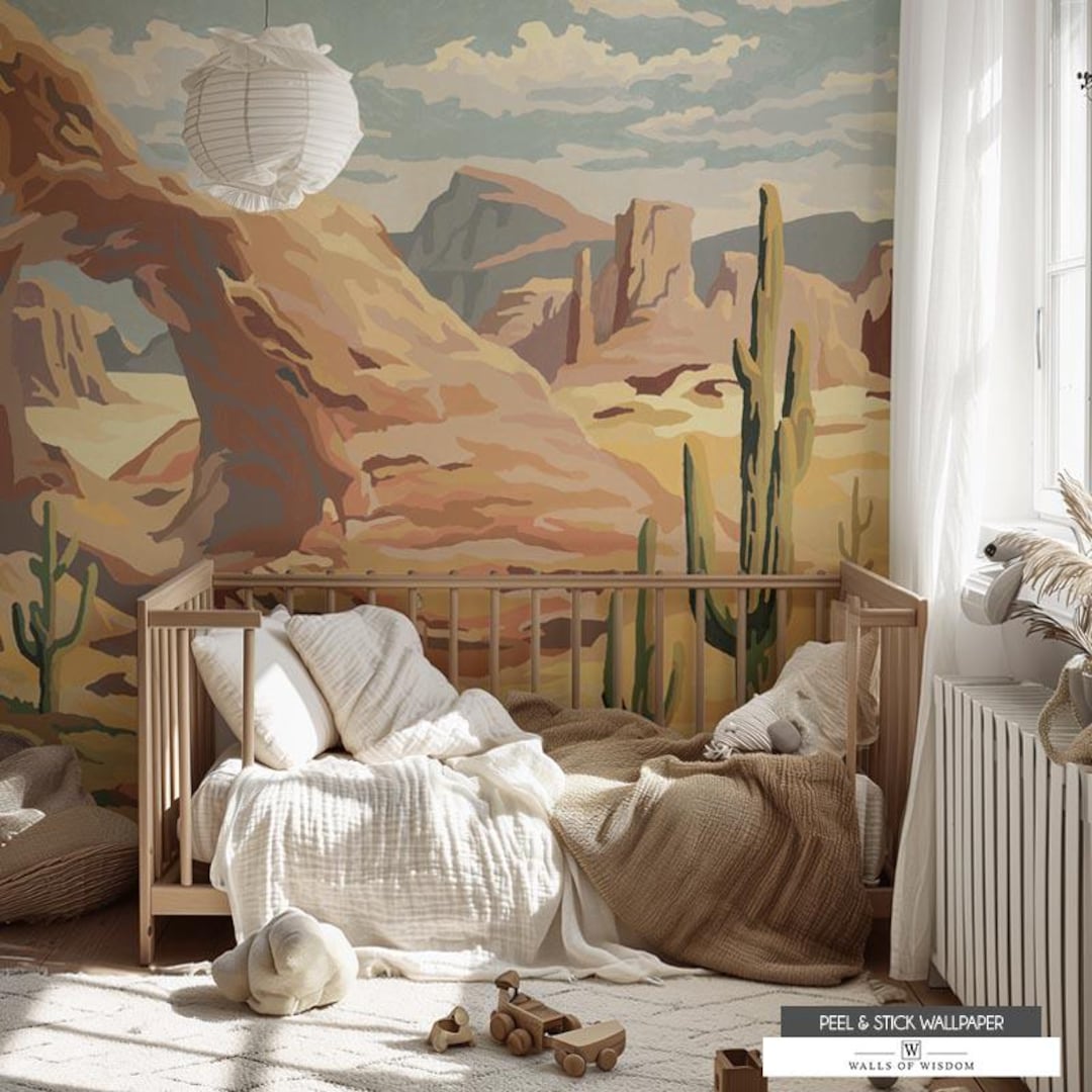 Desert Landscape Western Decor Mural Art Peel and Stick Wallpaper Large Wall Home Bar Decorative ...