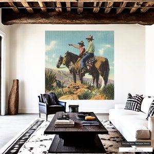 Cowboy Landscape Mural Wallpaper, Western Decor Mural Art, Vintage ...