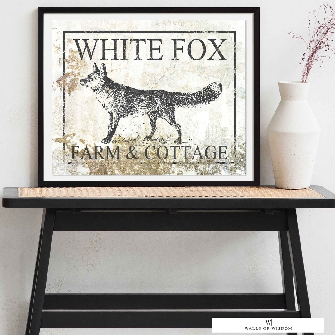 White Fox Farm and Cottage Print Art, Farmhouse Living Room Poster ...