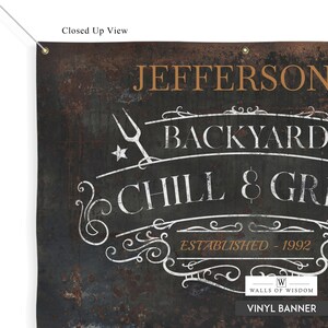 Rustic Chill & Grill Personalized Vinyl Banner Name Sign Personalized ...