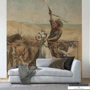 Western Decor Wallpaper Mural Art Cowboy Peel and Stick Rustic Large ...