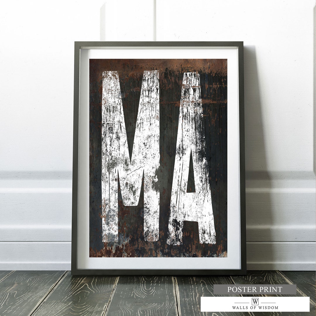 Massachusetts Typography Art Print, Western Decor Letter Wall Decor ...