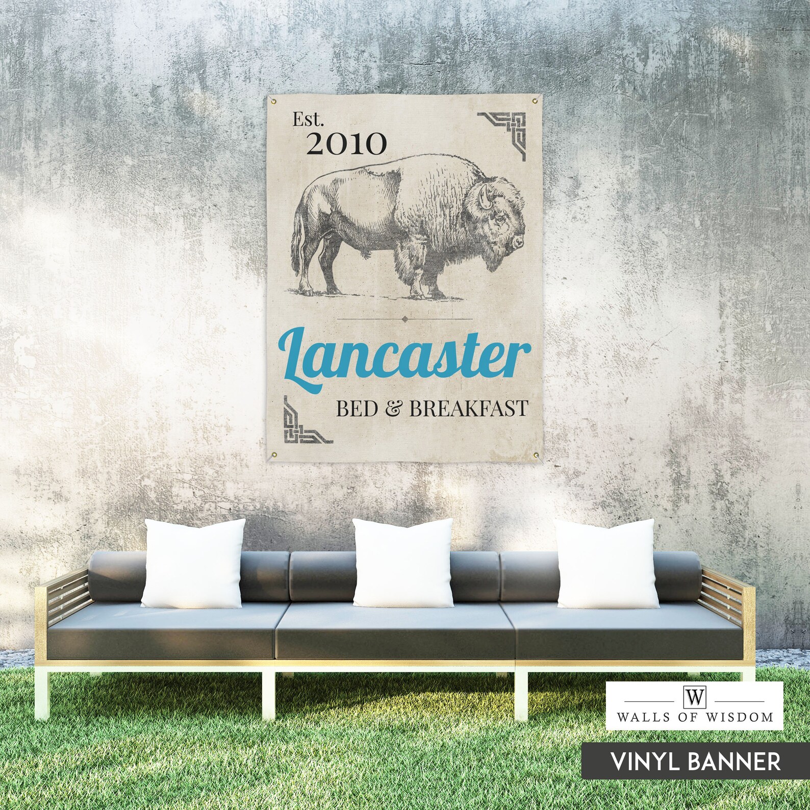 Boho Gypsy Buffalo Backyard Name Sign Vinyl Banner, Rustic Patio ...