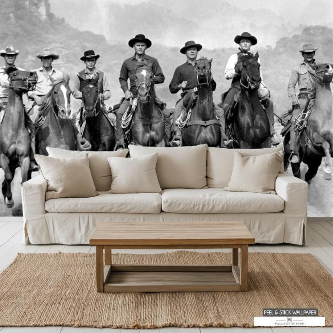 Magnificent 7 Cowboy Wallpaper Mural - Western Decor Peel and Stick, Living Room Rustic Art ...