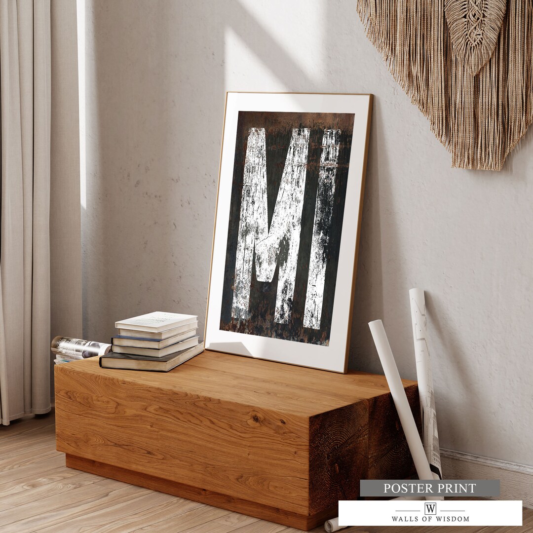 Michigan Typography Print Art; Letter Decor New Home Gift, Rustic ...
