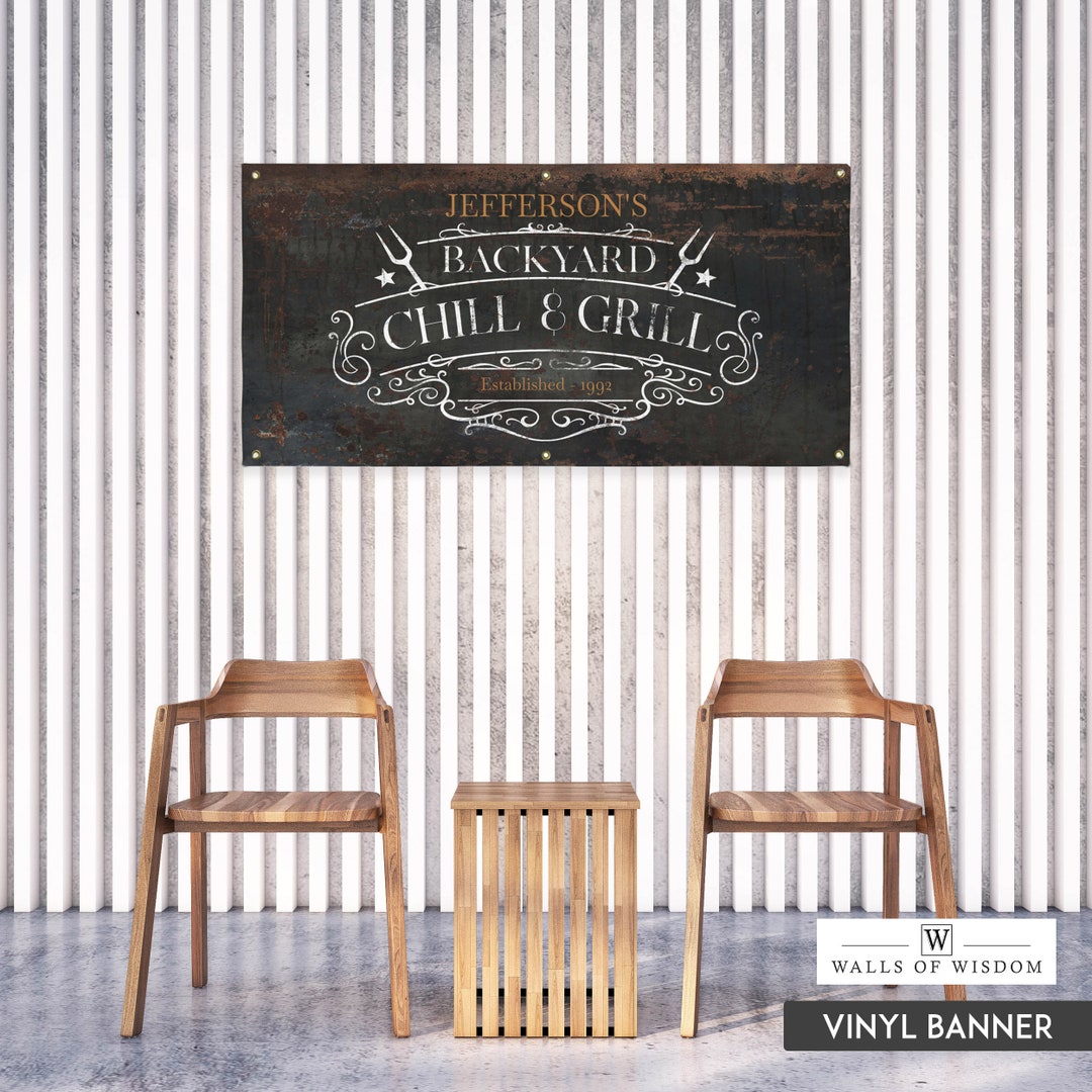 Custom Vintage Retro Chill & Grill Vinyl Banner Sign - Personalized ...