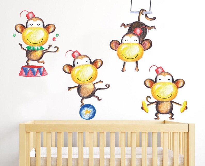 Monkeys Wall Decals, Circus Monkey Decor, Nursery Wall Sticker ...