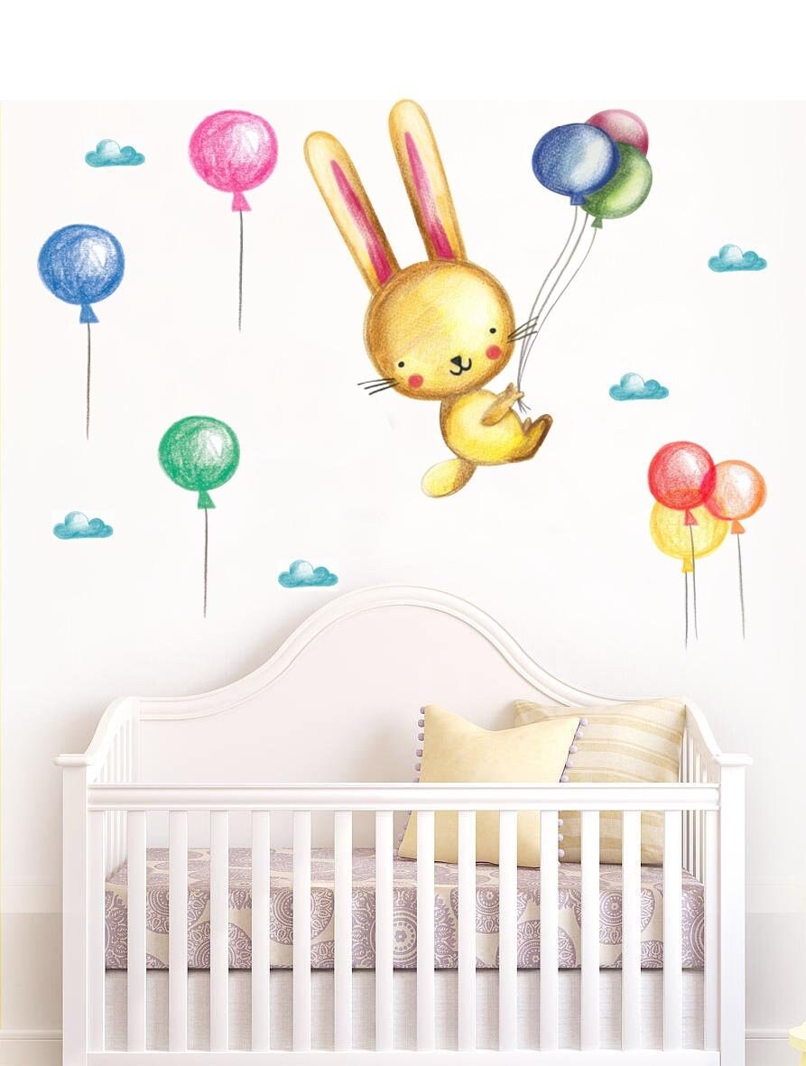 Animals With Balloons Wall Decals, Balloon Stickers, Cat Nursery Decor ...