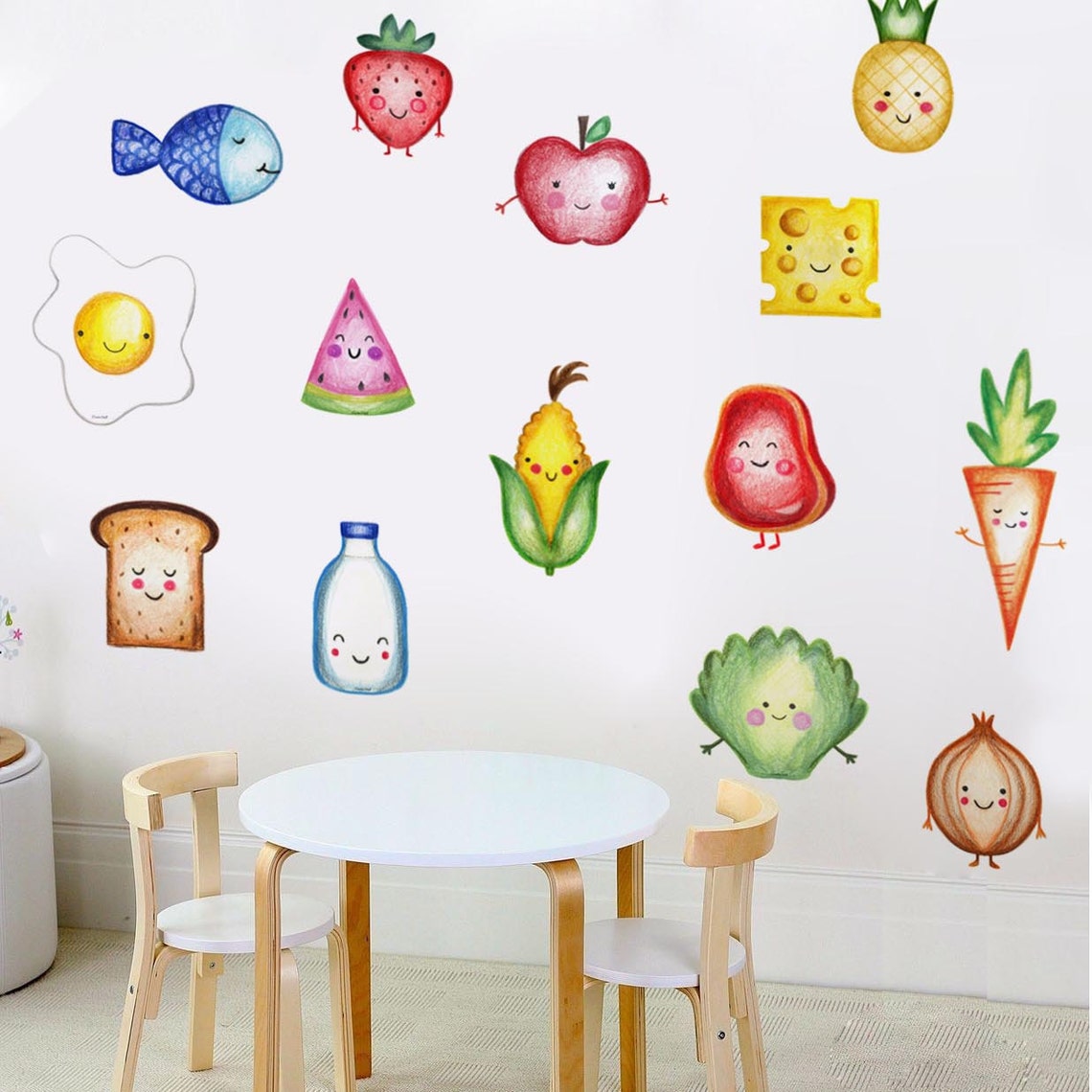 Kitchen Decor With 14 Pieces Healthy Food Wall Decal, Lovely Fruits and ...
