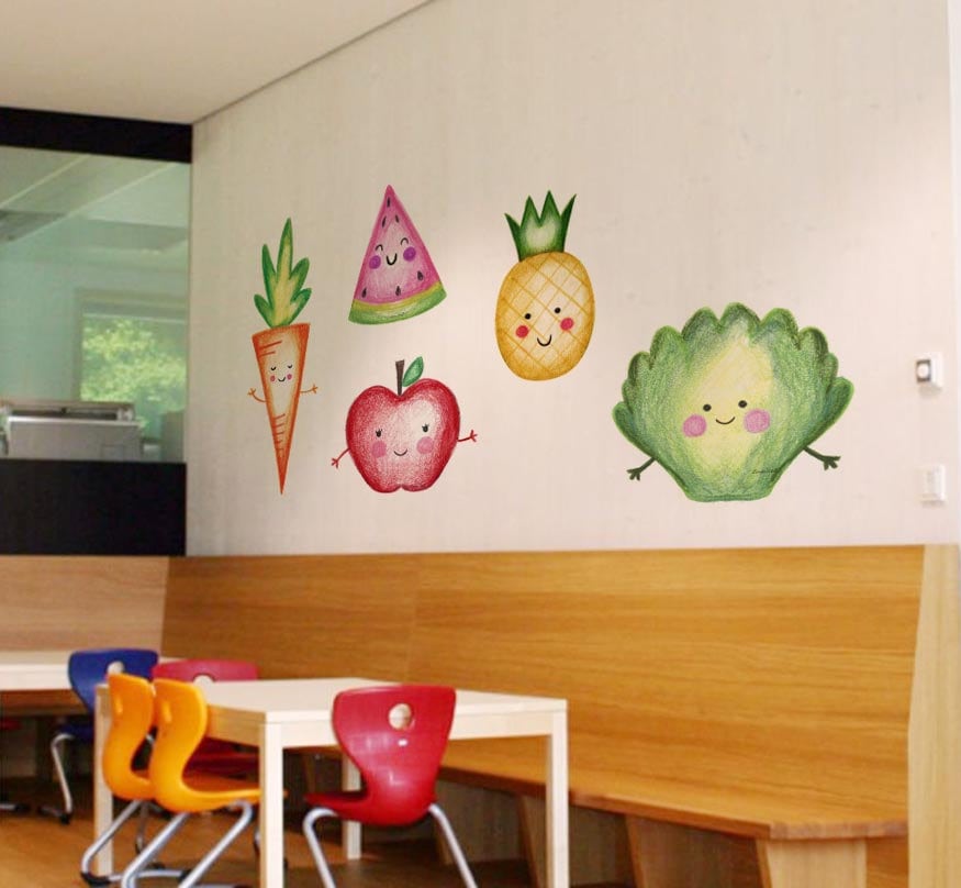 Fruits and Vegetables Wall Decal for Kitchen Decor, Watercolor Fruits ...
