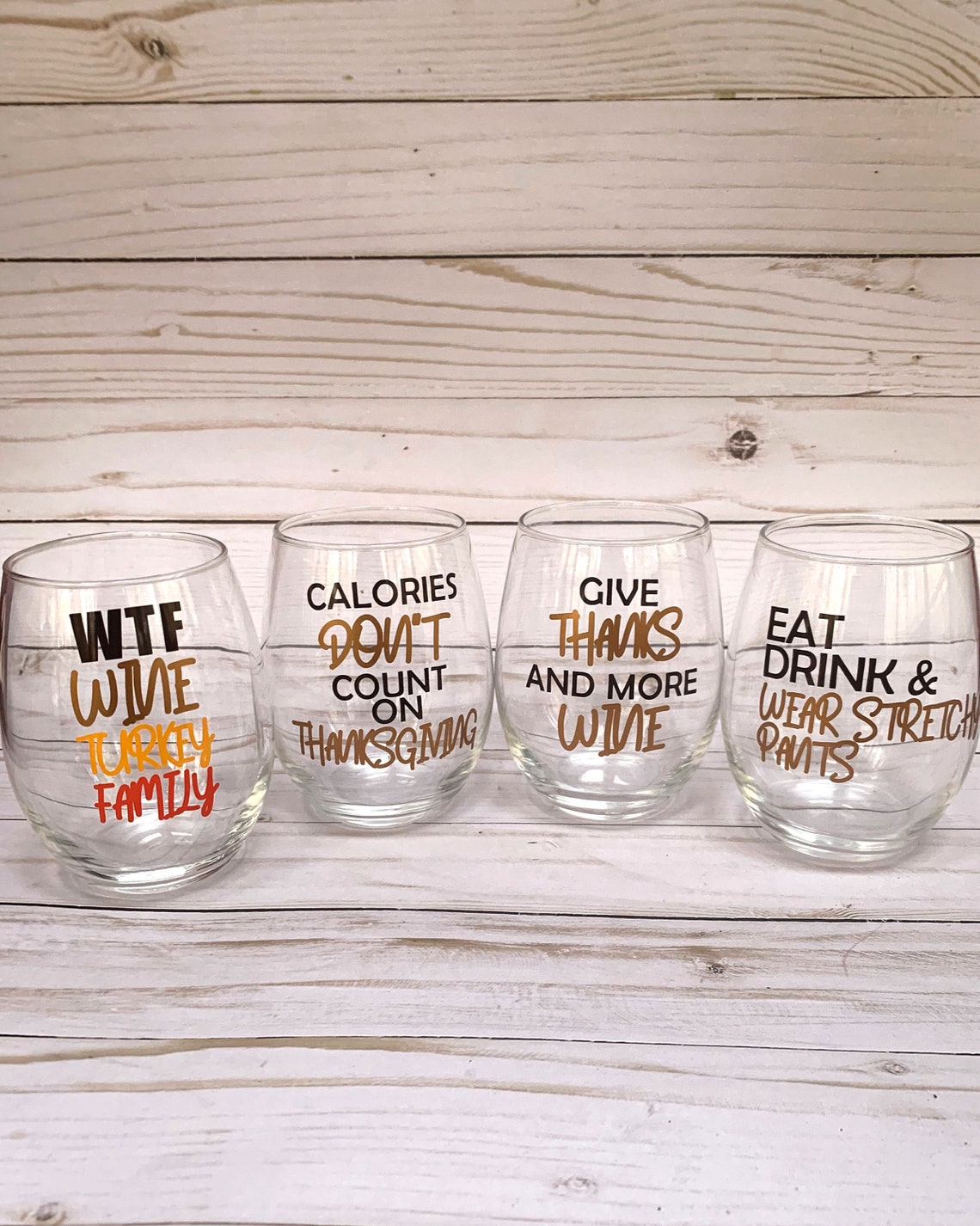Thanksgiving Wine Glass Set of (4); Great Gift for Thanksgiving ...