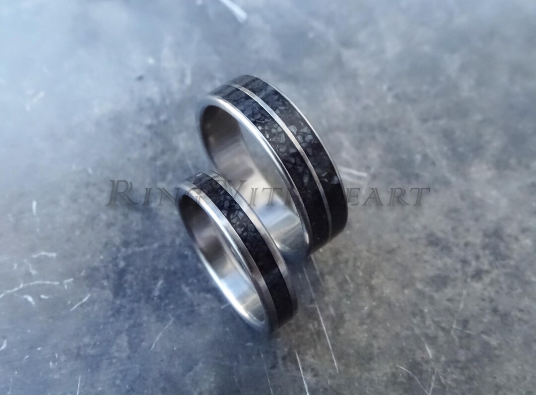 Titanium Ring Set With Genuine Hematite, Hypoallergenic Wedding Band ...