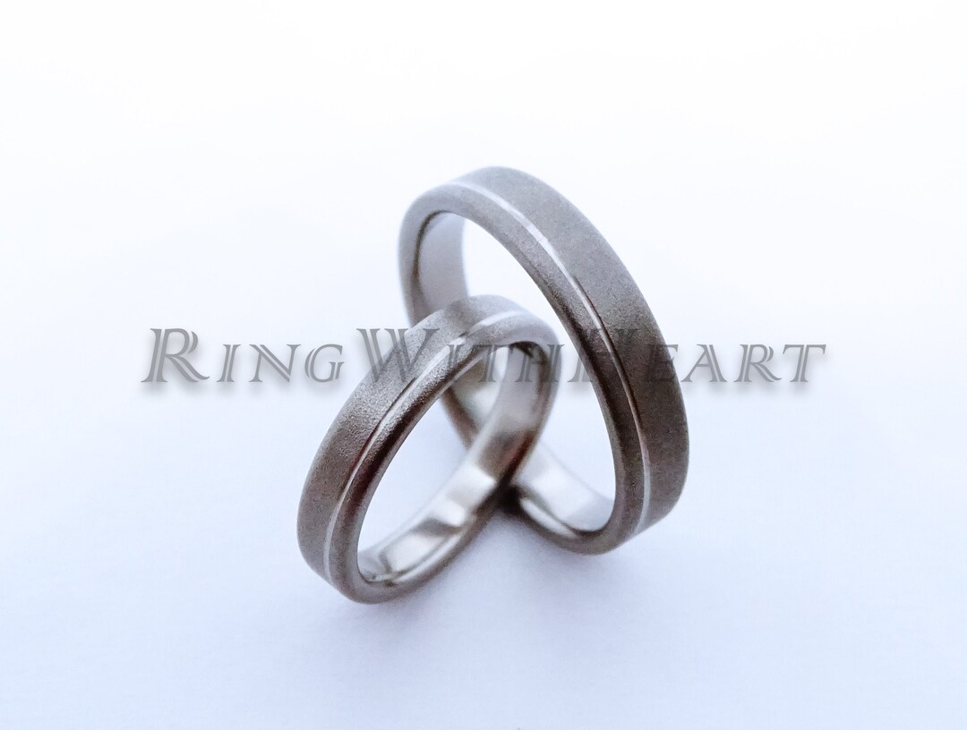 Set of Sandblasted Titanium Rings, Lightweight Wedding Bands ...