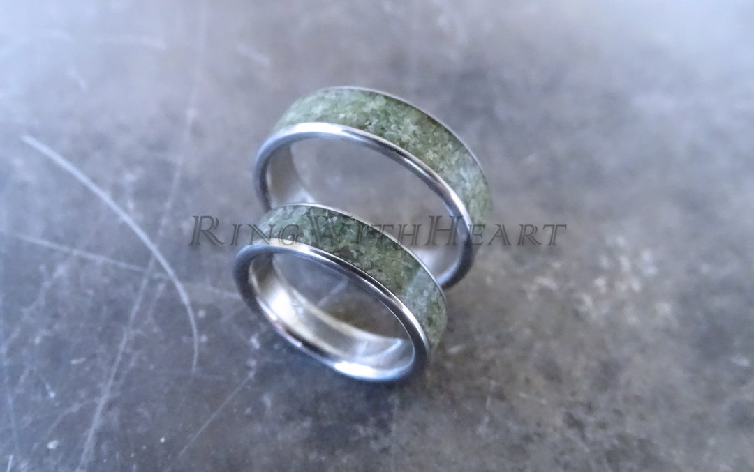 Jade Ring Set With Stainless Steel Anniversary Rings Wedding - Etsy