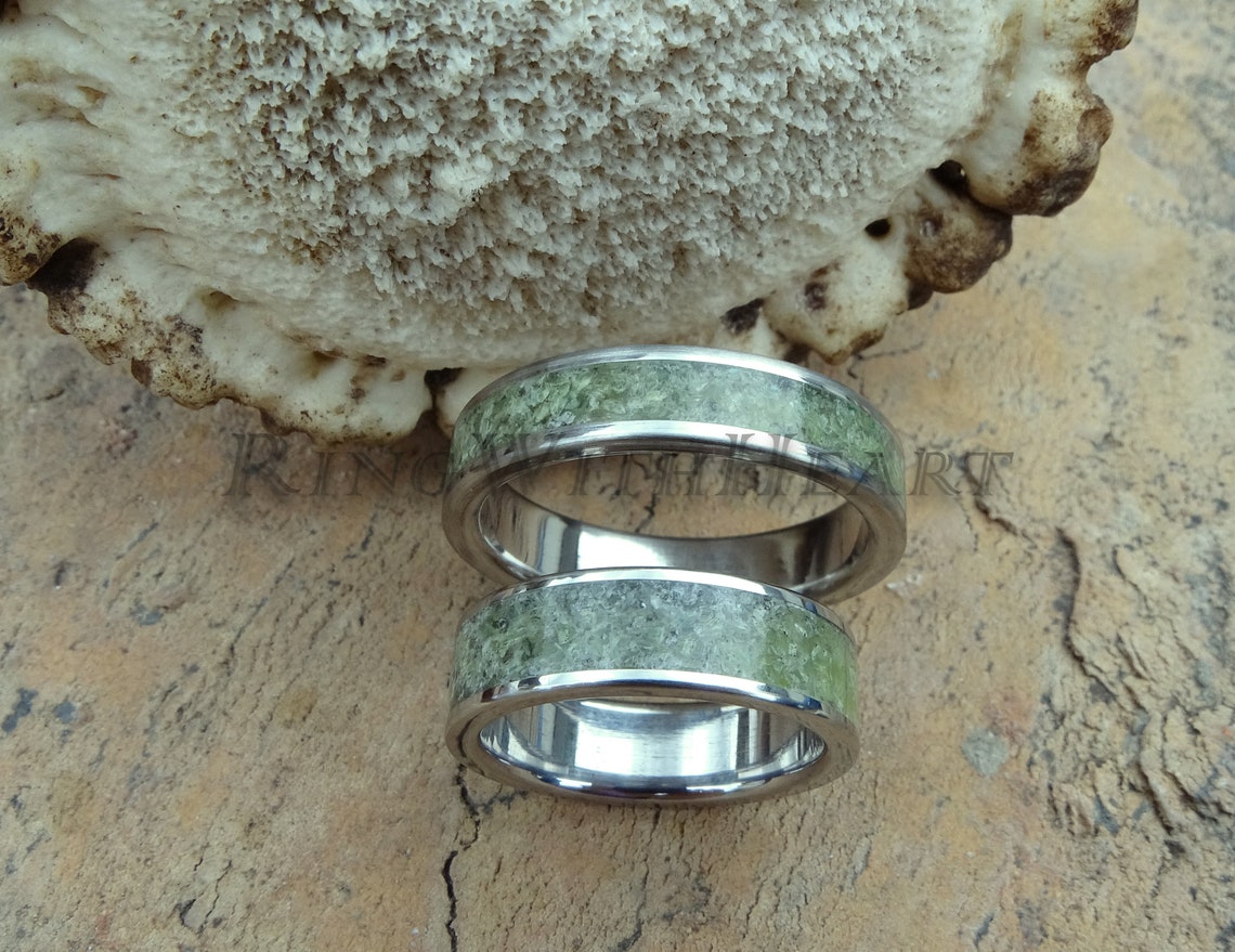 Set of Jade Wedding Band With Titanium Anniversary Rings - Etsy