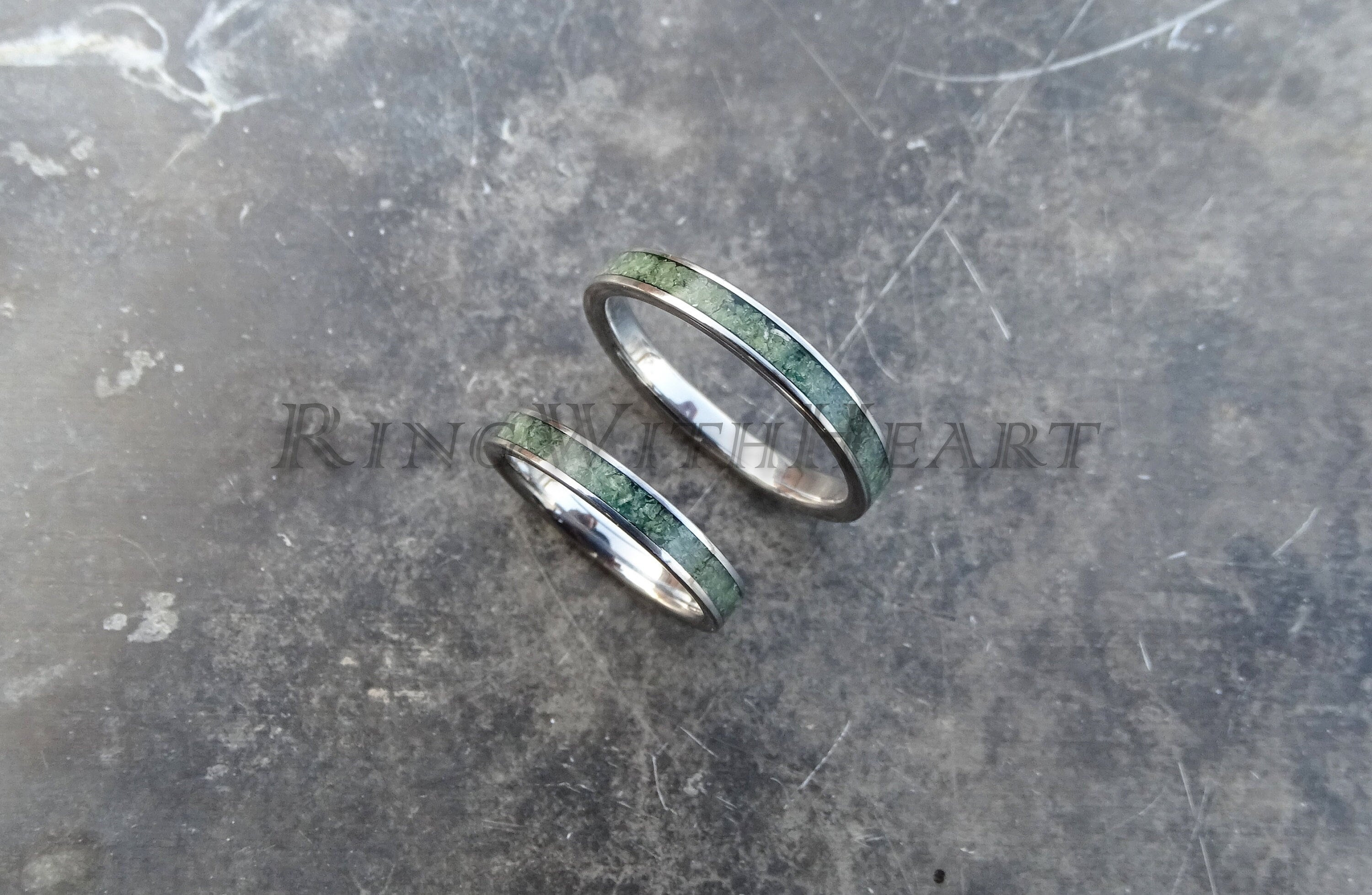 Set of Jade Wedding Band With Titanium Anniversary Rings - Etsy
