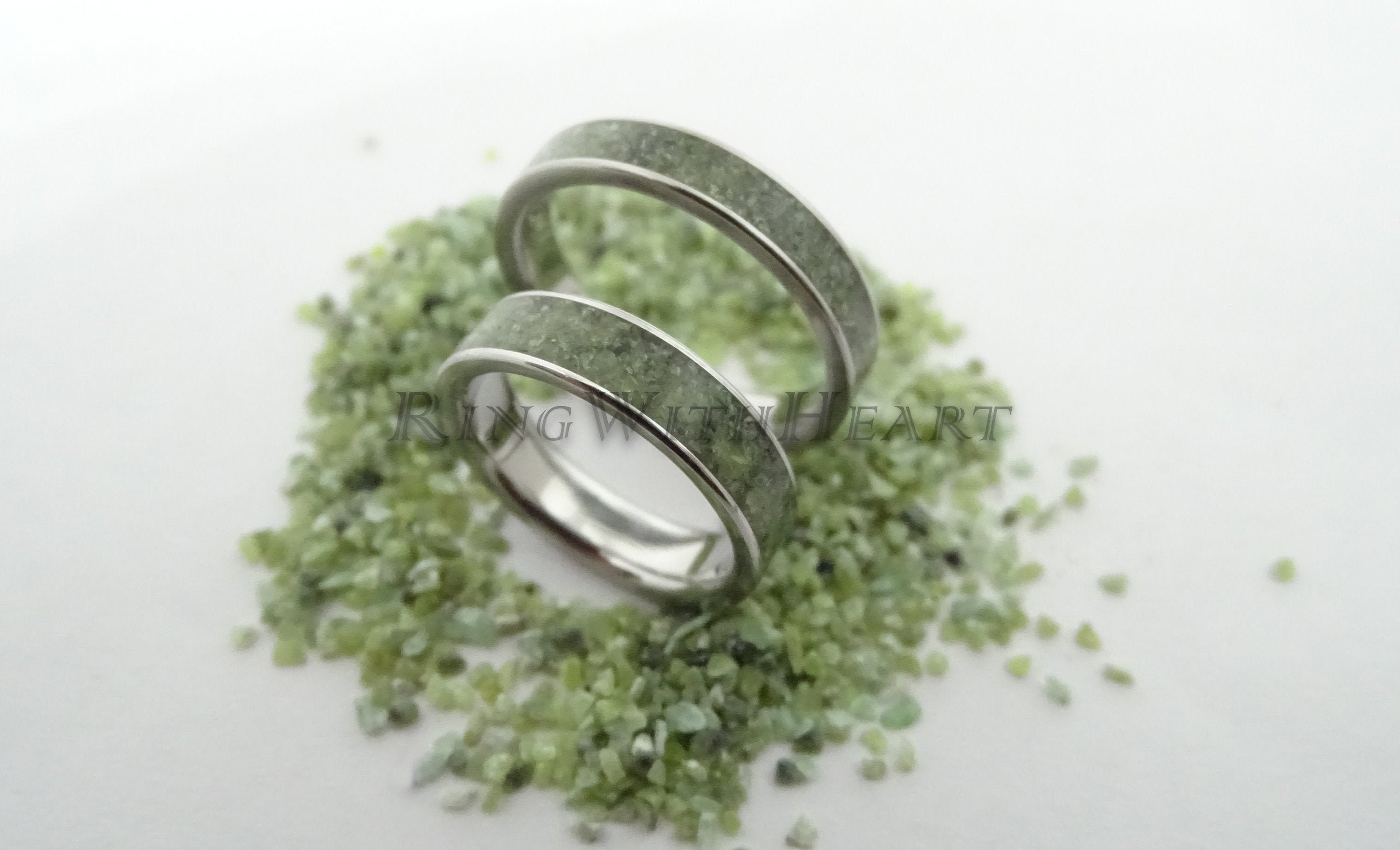 Set of Jade Wedding Band With Titanium Anniversary Rings - Etsy