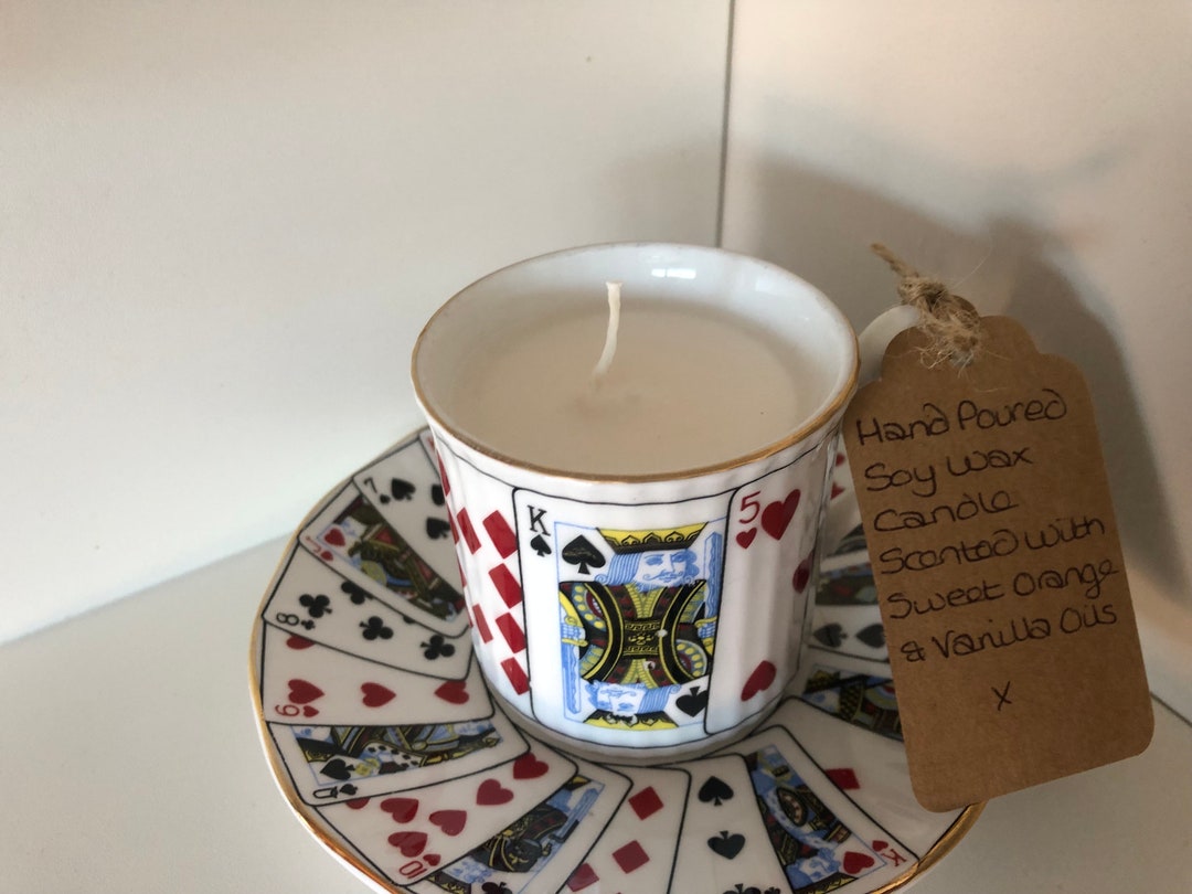 Playing Card Bone China Coffee Cup Candle and Saucer Hand - Etsy