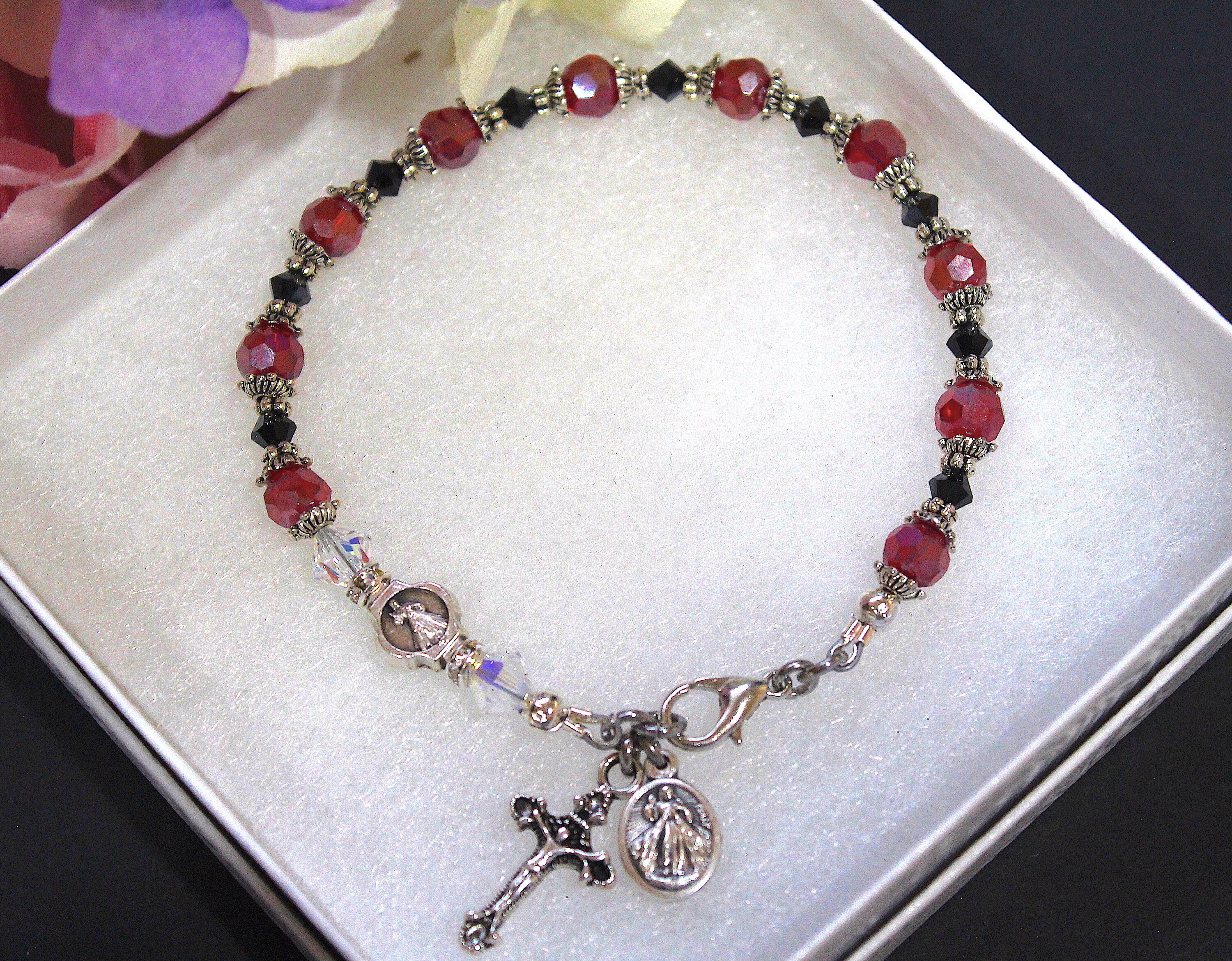 Divine Mercy Swarovski Crystal & Glass Crystal Bead Chaplet Bracelet - Etsy
