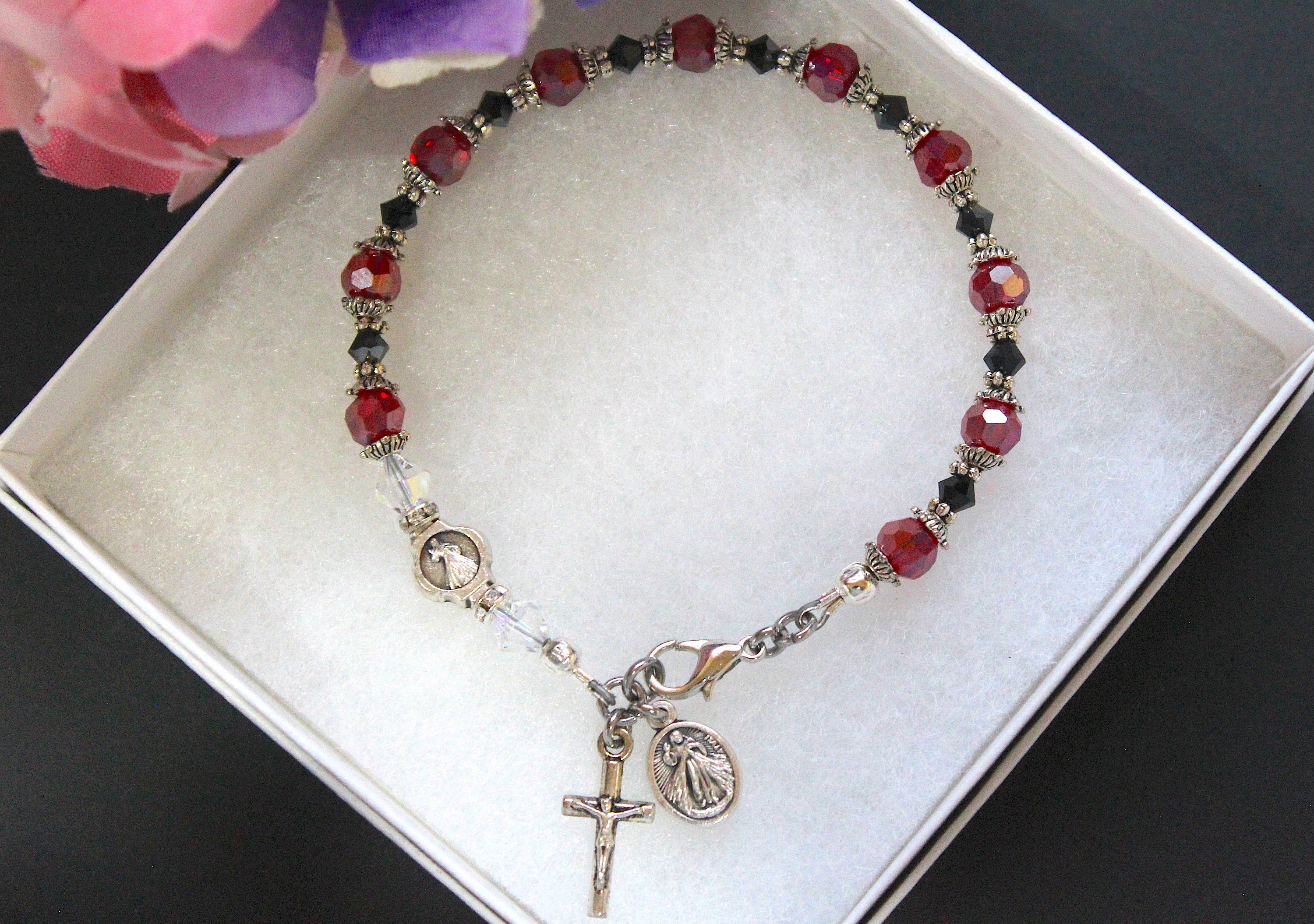 Divine Mercy Swarovski Crystal & Glass Crystal Bead Chaplet Bracelet - Etsy