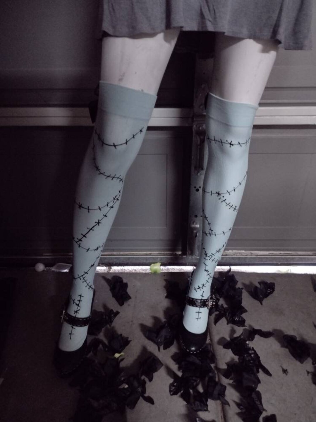 Blue Thigh Highs With Black Bow and Stitches - Etsy