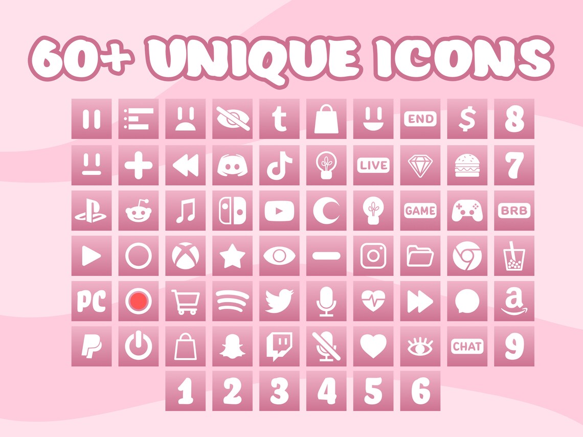 STREAM DECK ICONS Pink and White - Graphics for Elgato Streamdeck - for ...