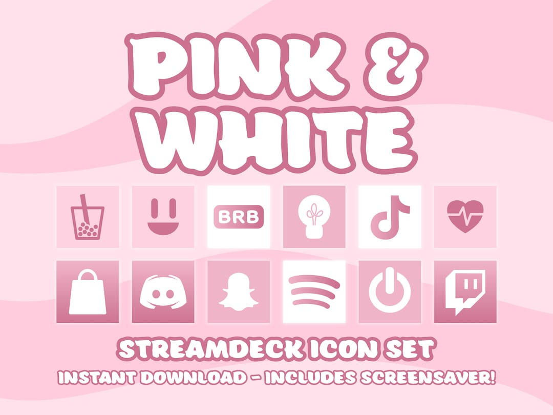 STREAM DECK ICONS Pink and White - Graphics for Elgato Streamdeck - for ...