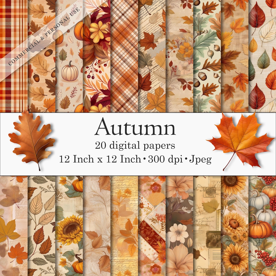Autumn Digital Paper Pack: 20 Fall Scrapbook Backgrounds (12x12 Inches ...