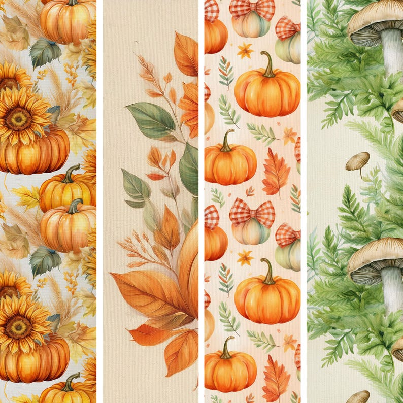 Fall Digital Scrapbook Paper, Cozy Watercolor Autumn Patterns With ...