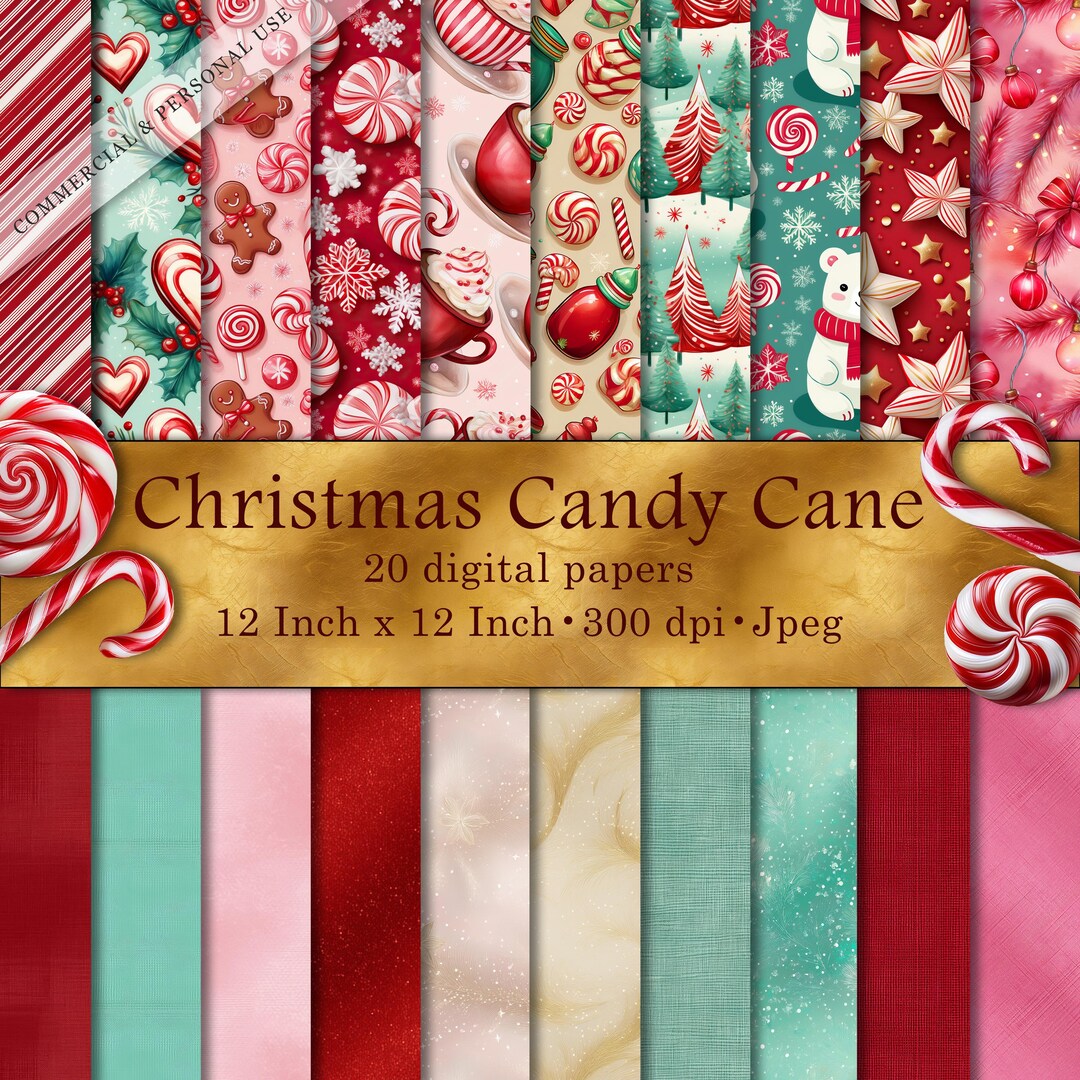 Christmas Candy Cane Digital Papers | Holiday Backgrounds (instant ...