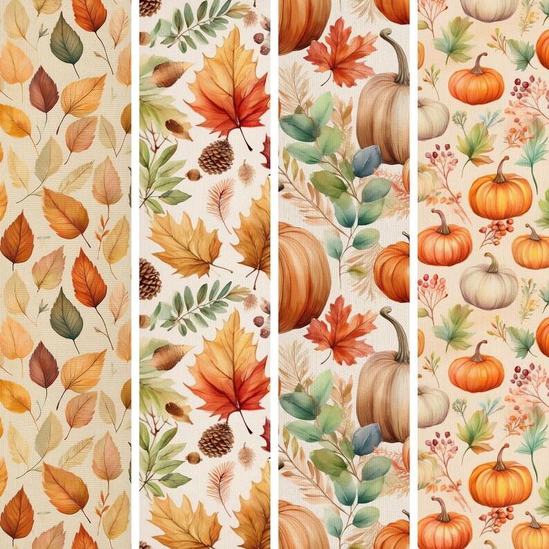 Fall Digital Scrapbook Paper, Cozy Watercolor Autumn Patterns With ...