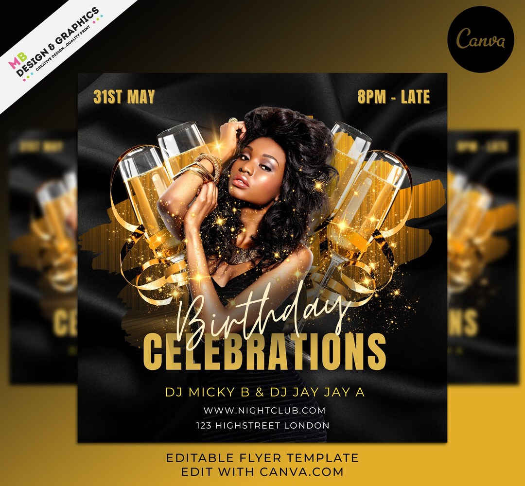 Editable Birthday Celebration Club Canva Flyer Template - Etsy