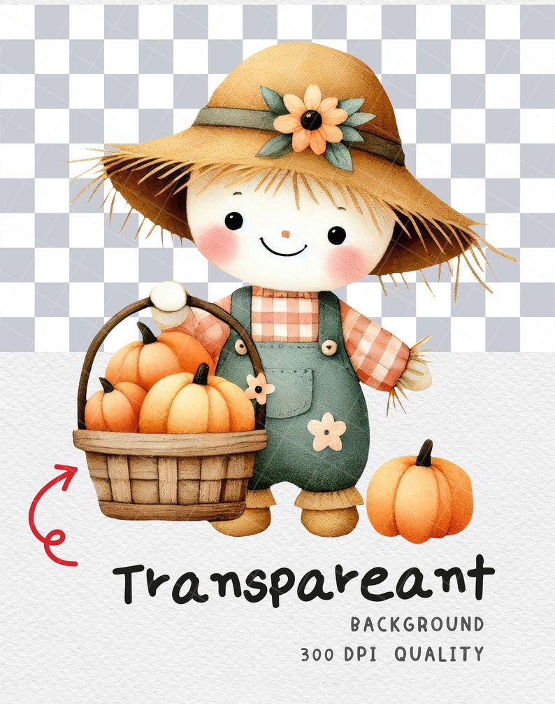 Happy Scarecrow Harvest Clipart Fall Fun PNG Harvest PNG Images Kawaii ...