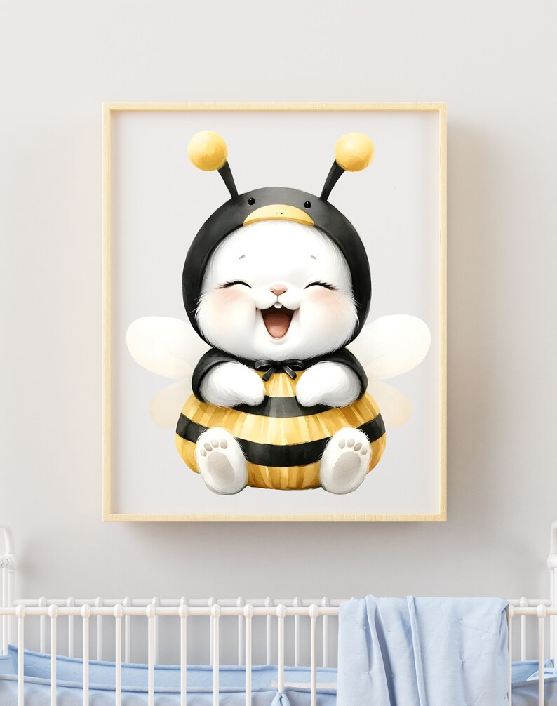 Bunny Bee-themed Watercolor Clipart - Cute Bumblebee Rabbit ...