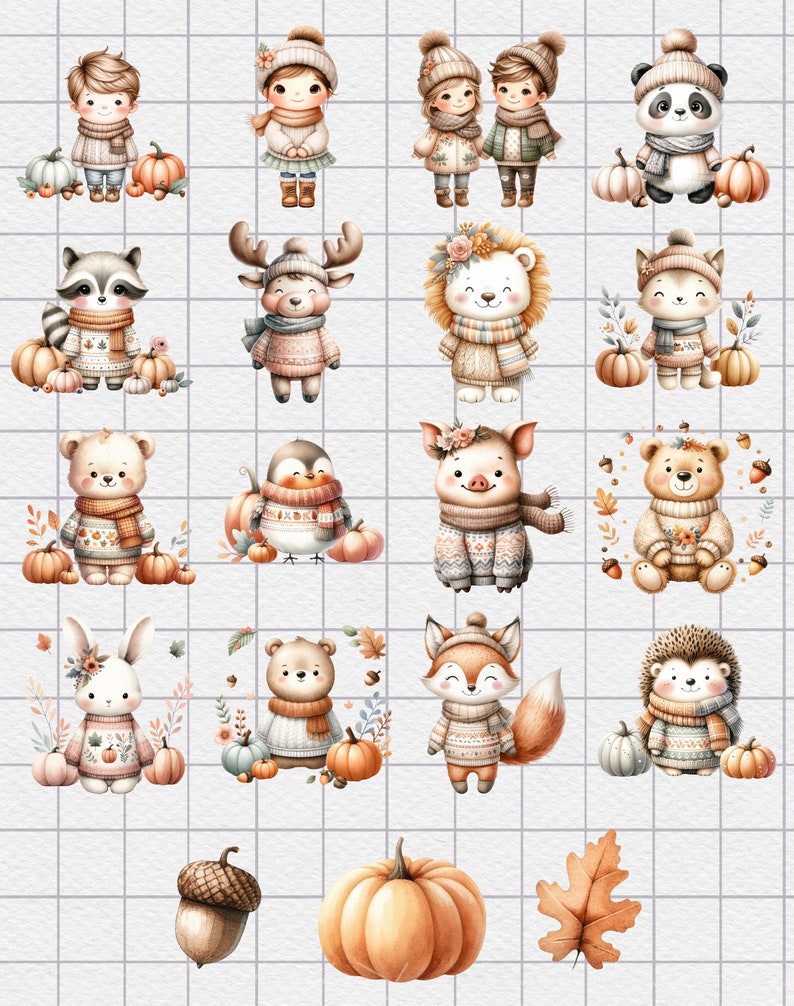 Animals Autumn Set A Clipart - 34 Cute Watercolor Pngs Set Watercolor ...