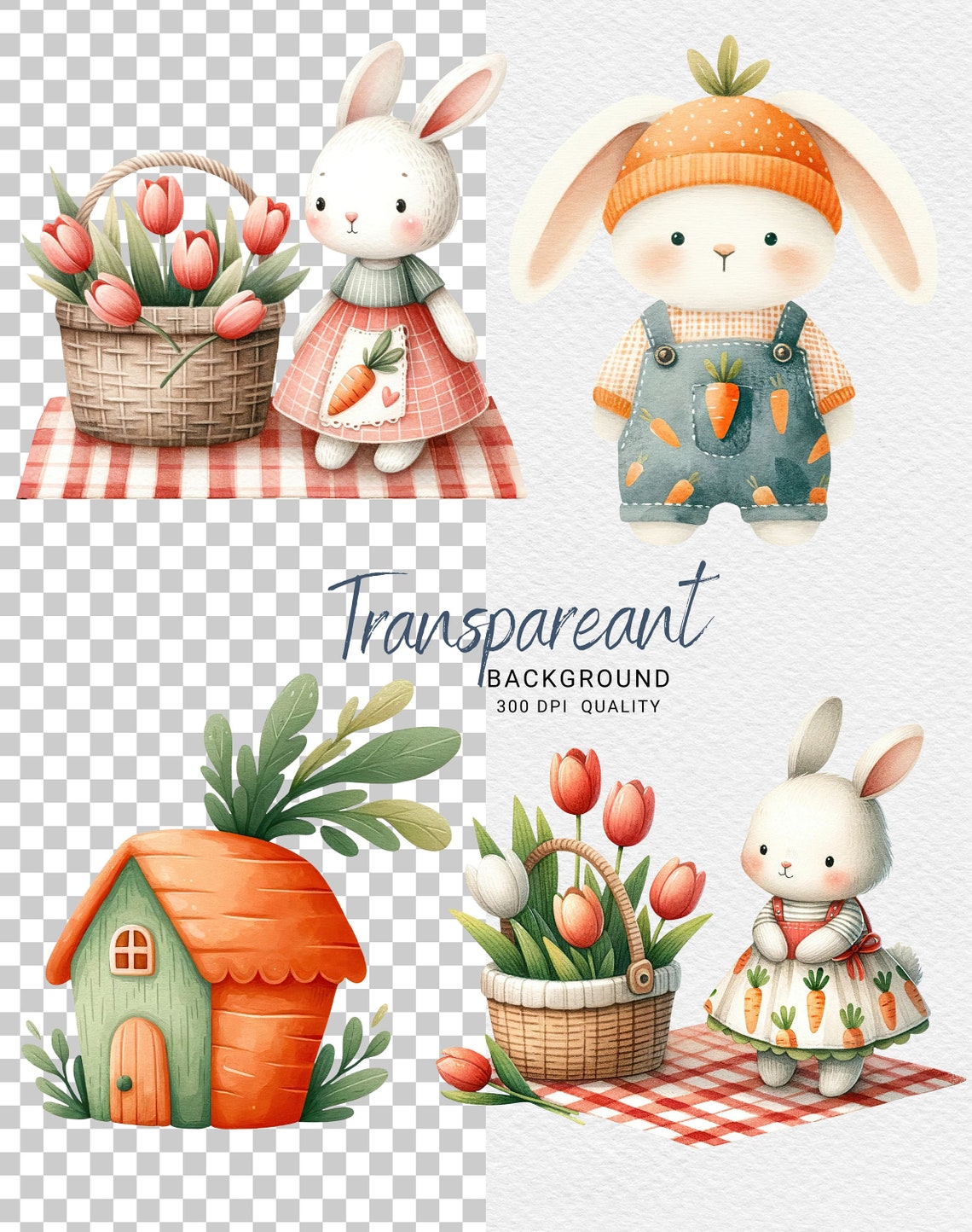 Charming Easter Bunny Clipart Set 39 Whimsical PNG Images for ...