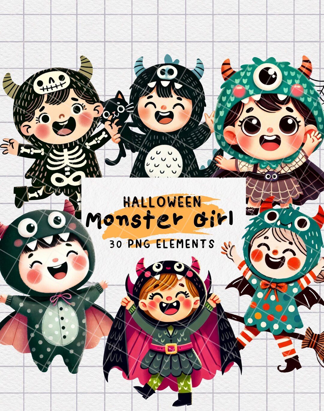Halloween Monster Girl PNG Clipart Bundle Cute & Spooky Kids Costumes ...